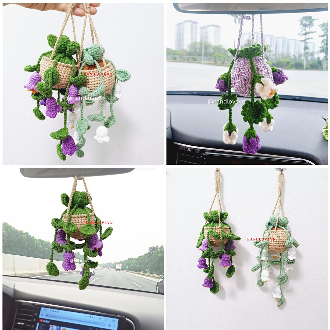 Crochet Car Hanging Plant – Lily of the Valley in Mini Pot – Cute Car ...