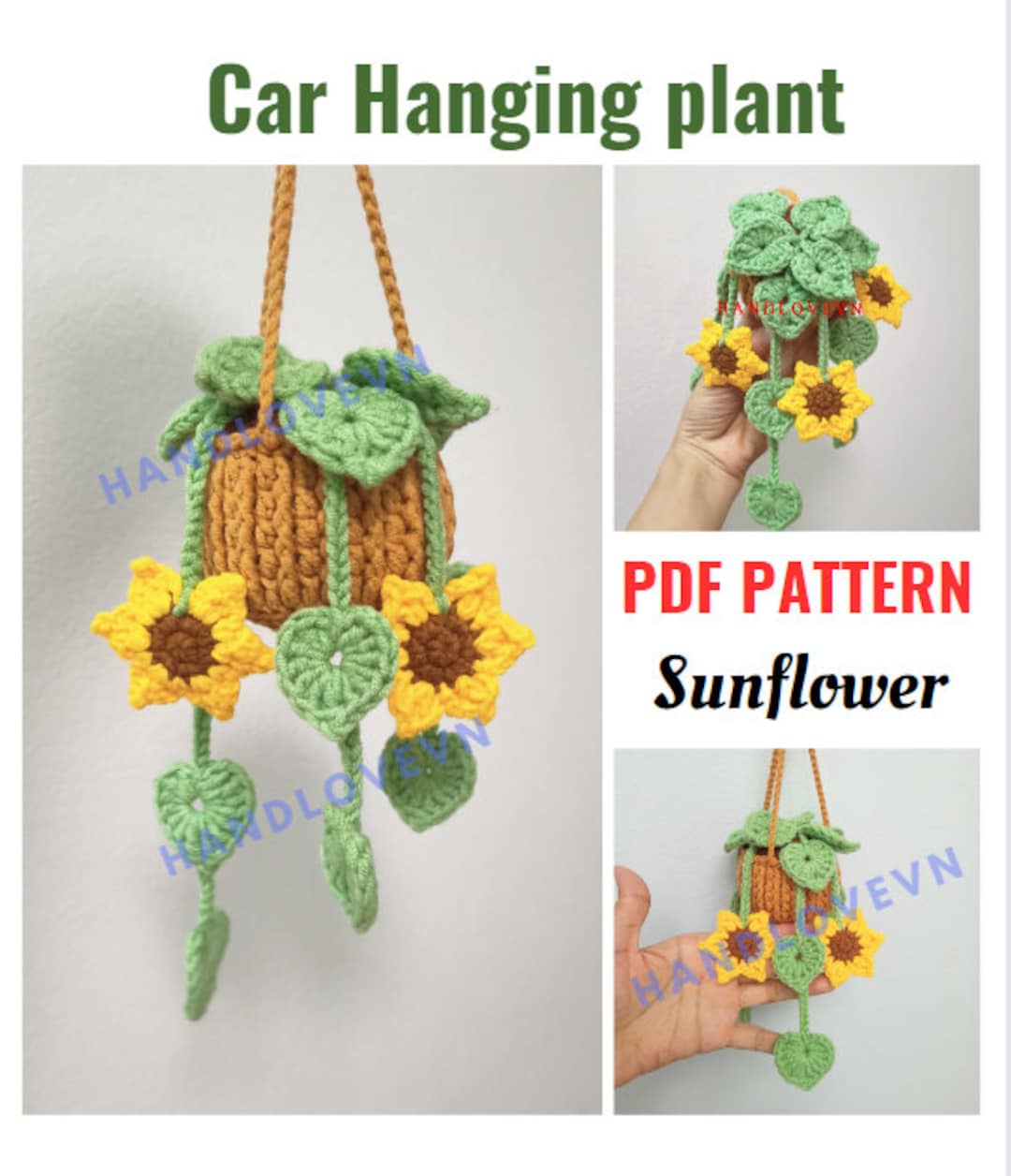 PATTERN: Instructions for Crocheting a Car Hanging Plant With Sunflower ...