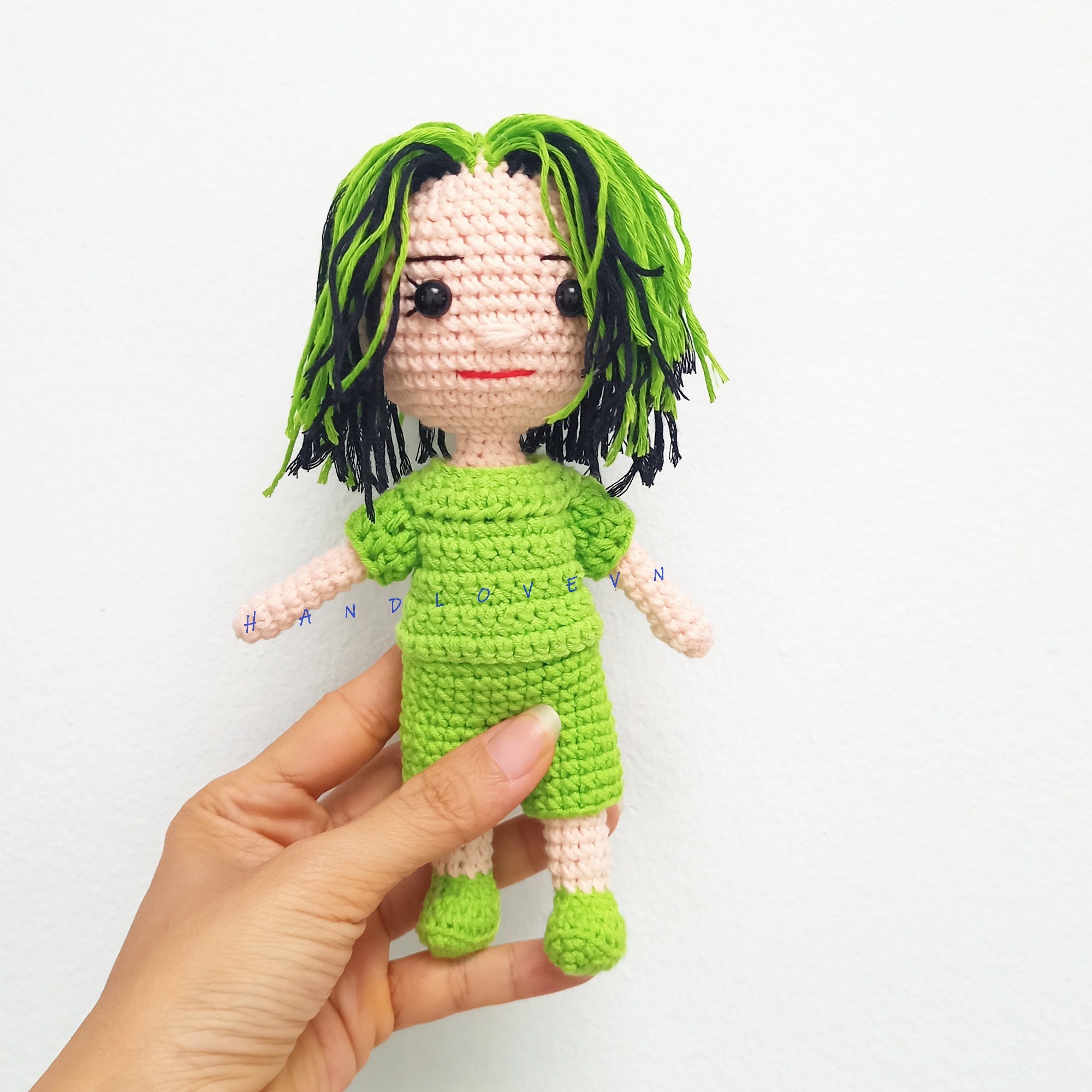 Custom Crochet Green Pop Star Doll, Handmade Singer-inspired Amigurumi ...