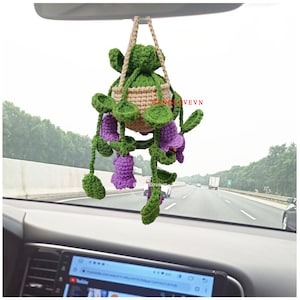 Crochet Car Hanging Plant – Lily of the Valley in Mini Pot – Cute Car ...