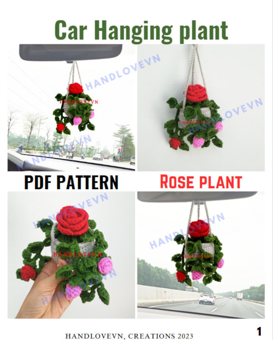 PATTERN: Crochet a Car Hanging Planter With Branches of Heart-shaped ...