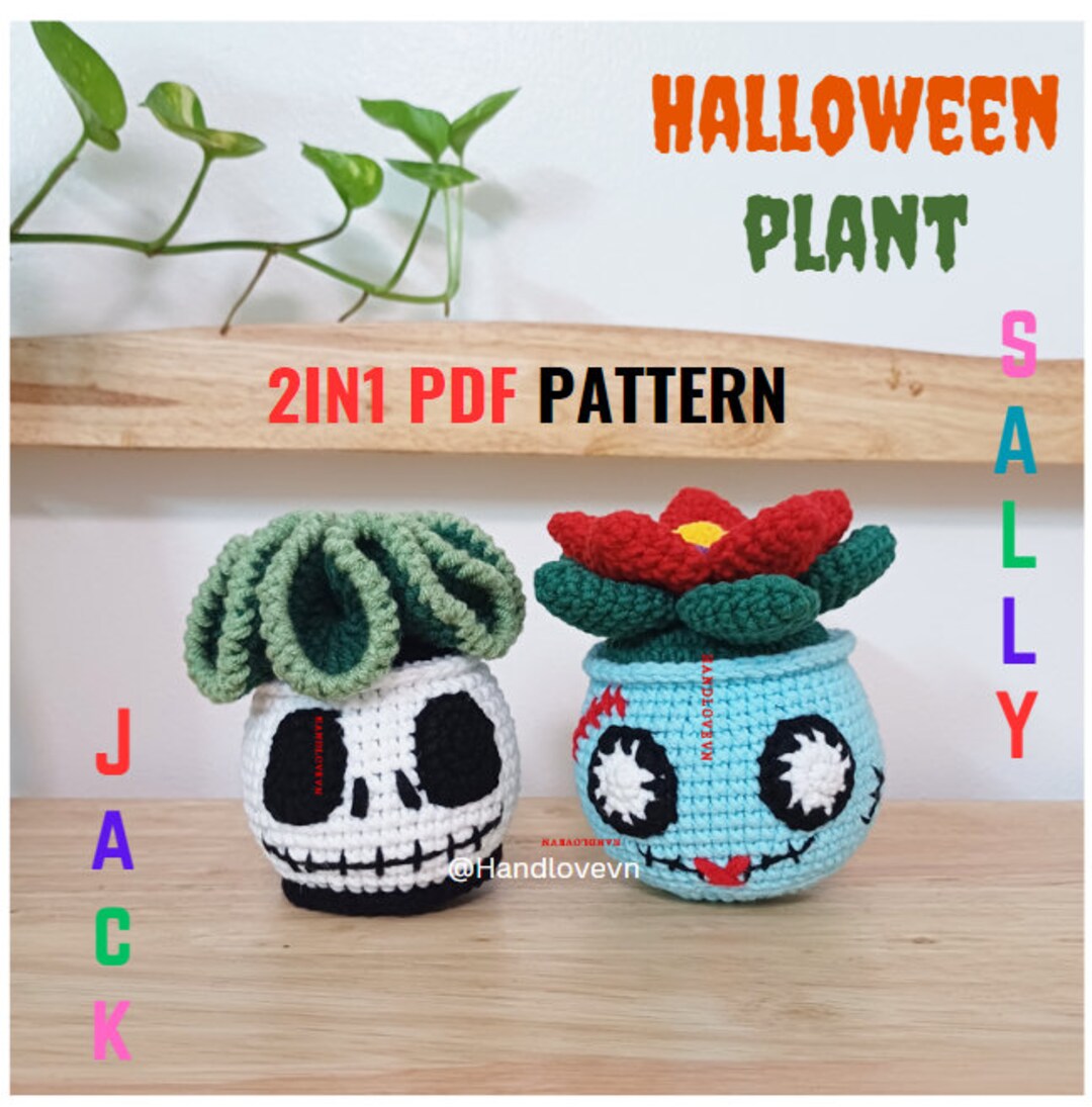 PATTERN: 2in1 PDF Halloween Plant With Jack and Sally Crochet, Potted ...