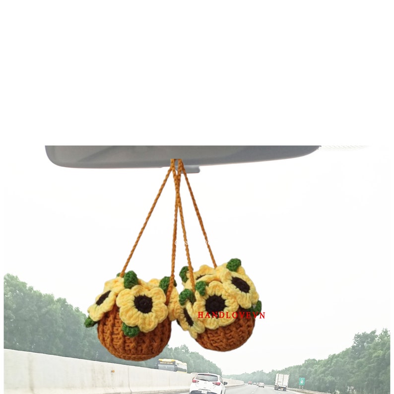 Car Hanging Plant With Tulip Flower Pot, Anthurium Flower Crochet ...
