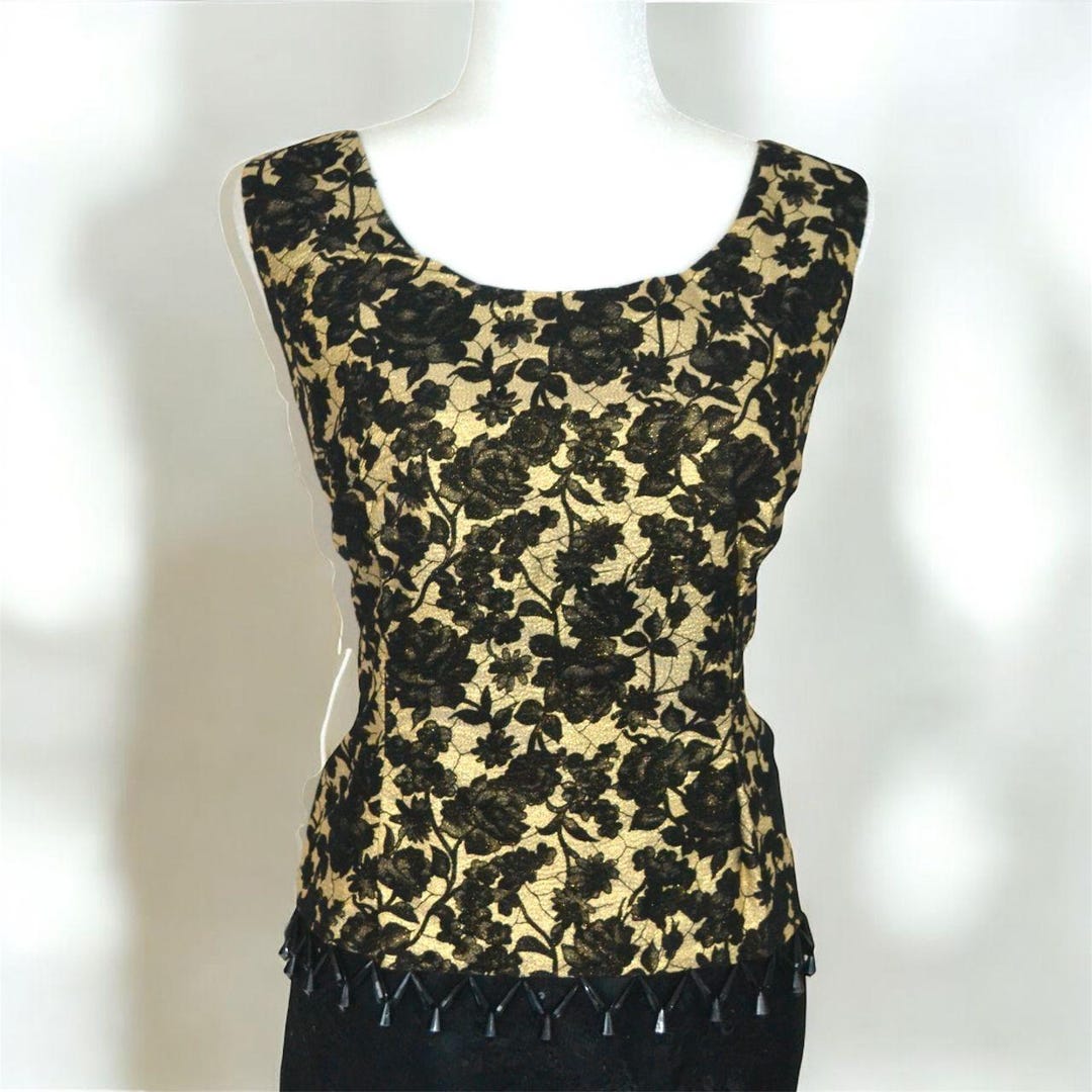 1960s Vintage Dermore of Mayfair Gold & Black Evening Top – Size 10–12 ...