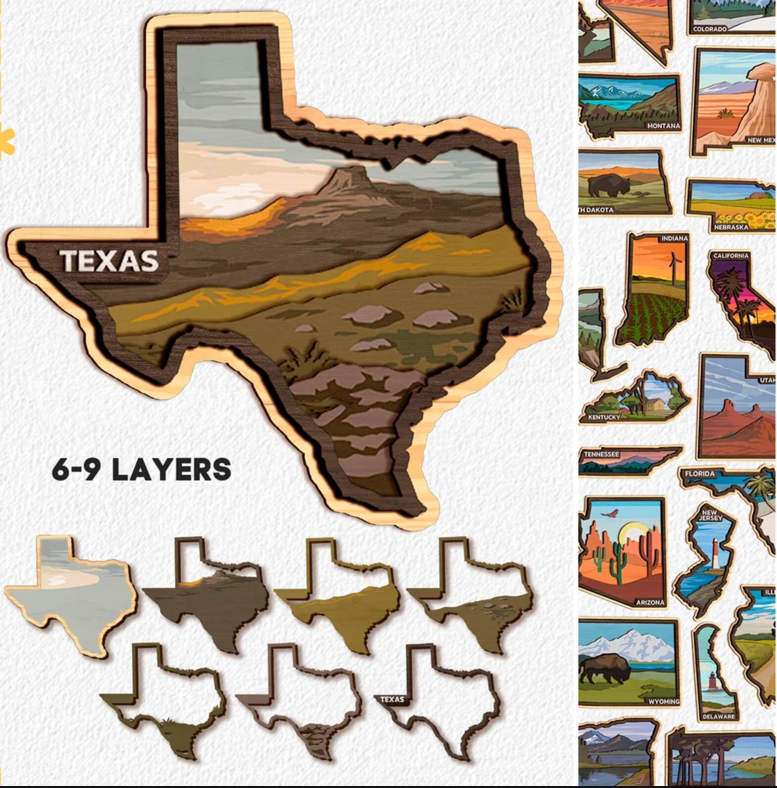 Wooden Layered States - Etsy