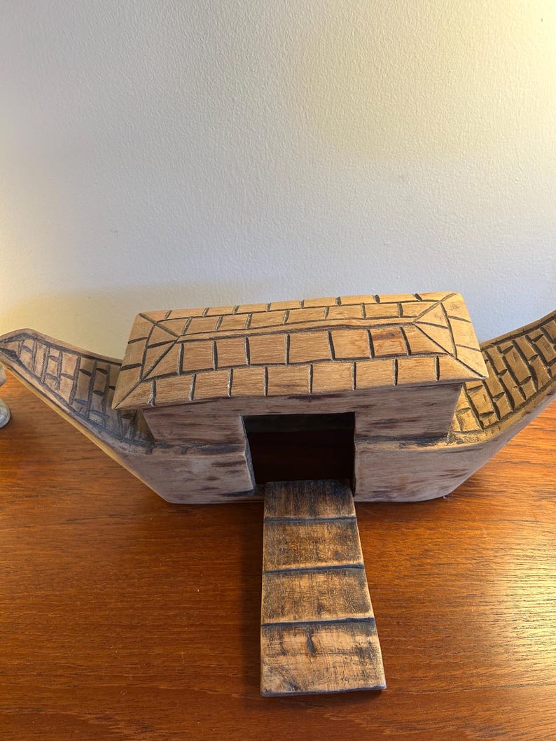 Hand Carved Wooden Noah’s Ark Model. - Etsy