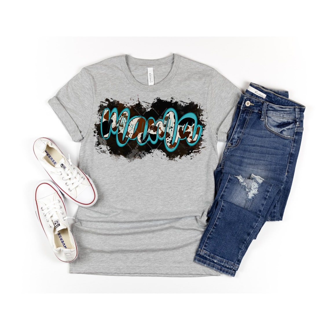 Mama Turquoise & Cow Print PNG File Sublimation Design for Digital ...