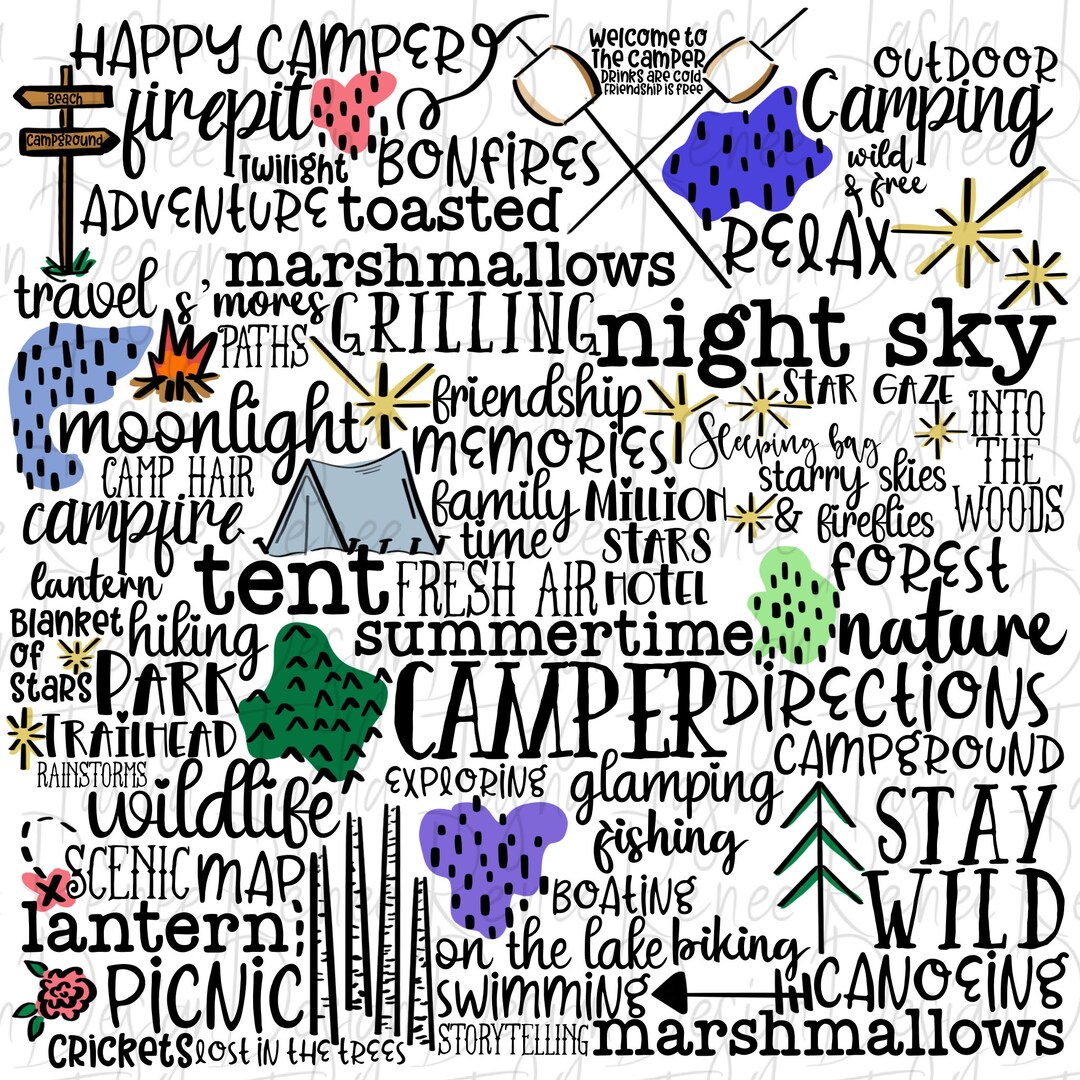 Camping Word Theme PNG File | Bookworm Sublimation Design | Digital ...