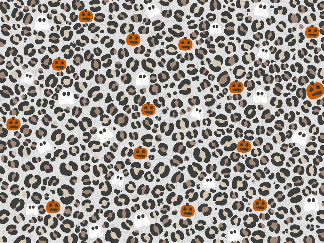 Halloween Cheetah Leopard Print: Ghosts & Pumpkins (PNG Digital ...