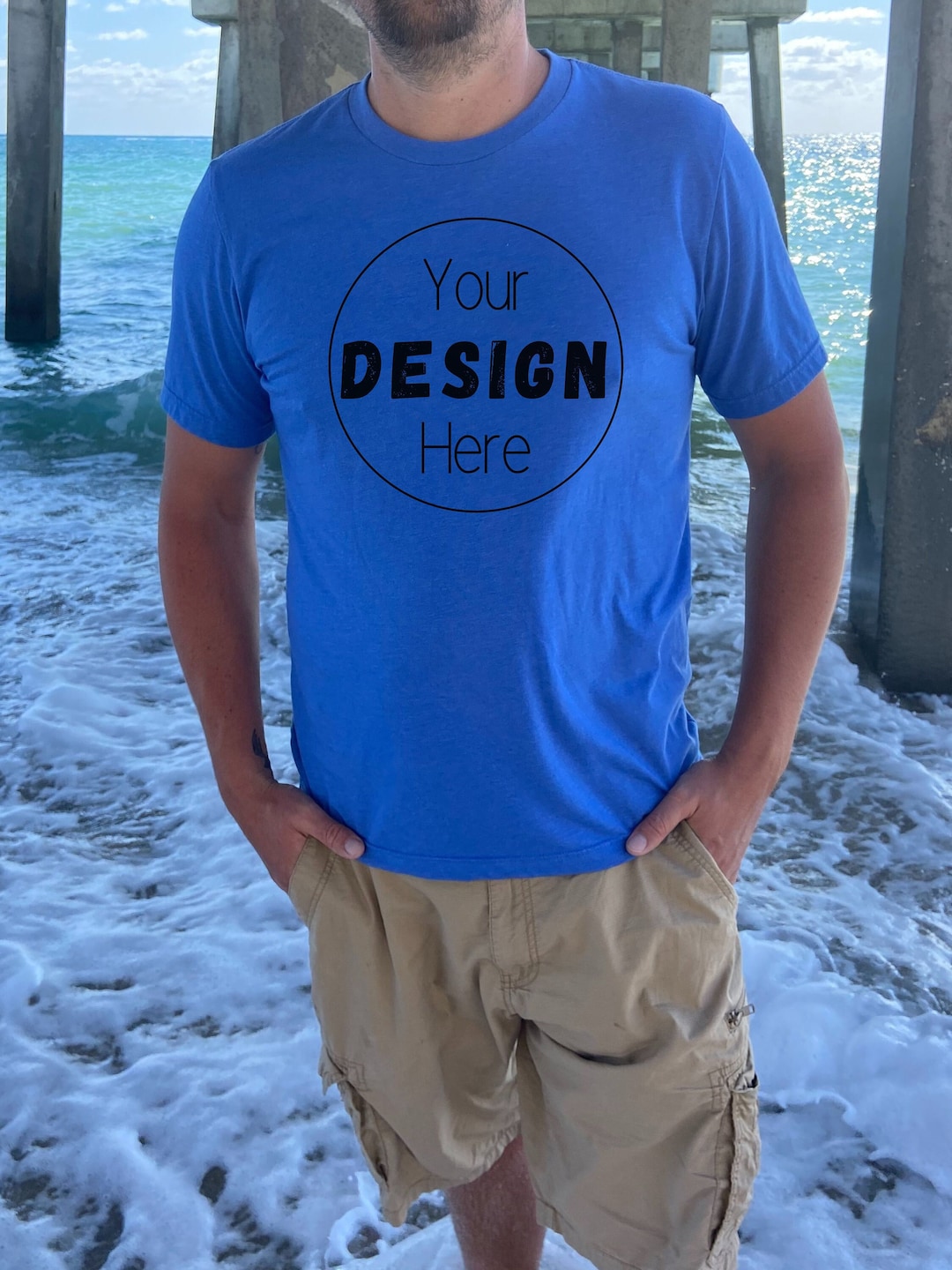 Blue Shirt Mock Up, Male Beach Mockup, Bella and Canvas 3001 Heather ...
