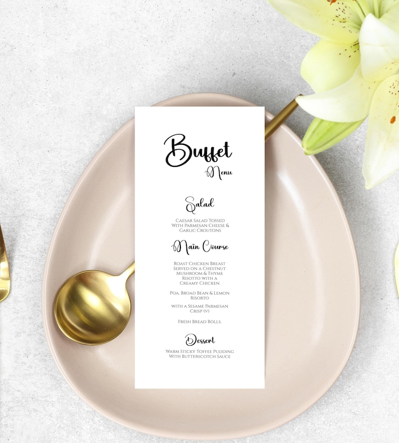 Buffet Menu Card Template, Modern Buffet Menu Card, 4x9 Menu Card ...
