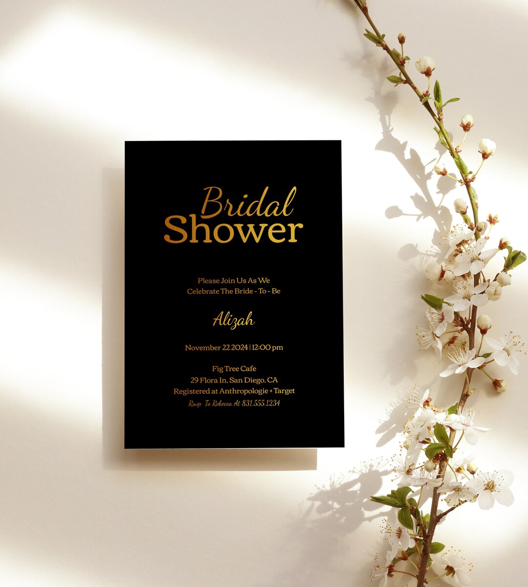 JIYA Black and Gold Bridal Shower Invitation Template, Printable Bridal ...