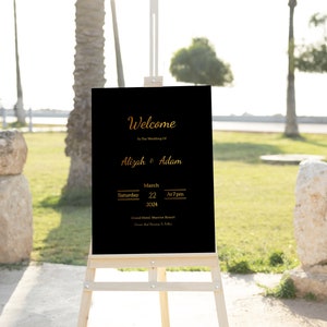 JIYA Black and Gold Wedding Welcome Sign Chart Template, Black Welcome ...