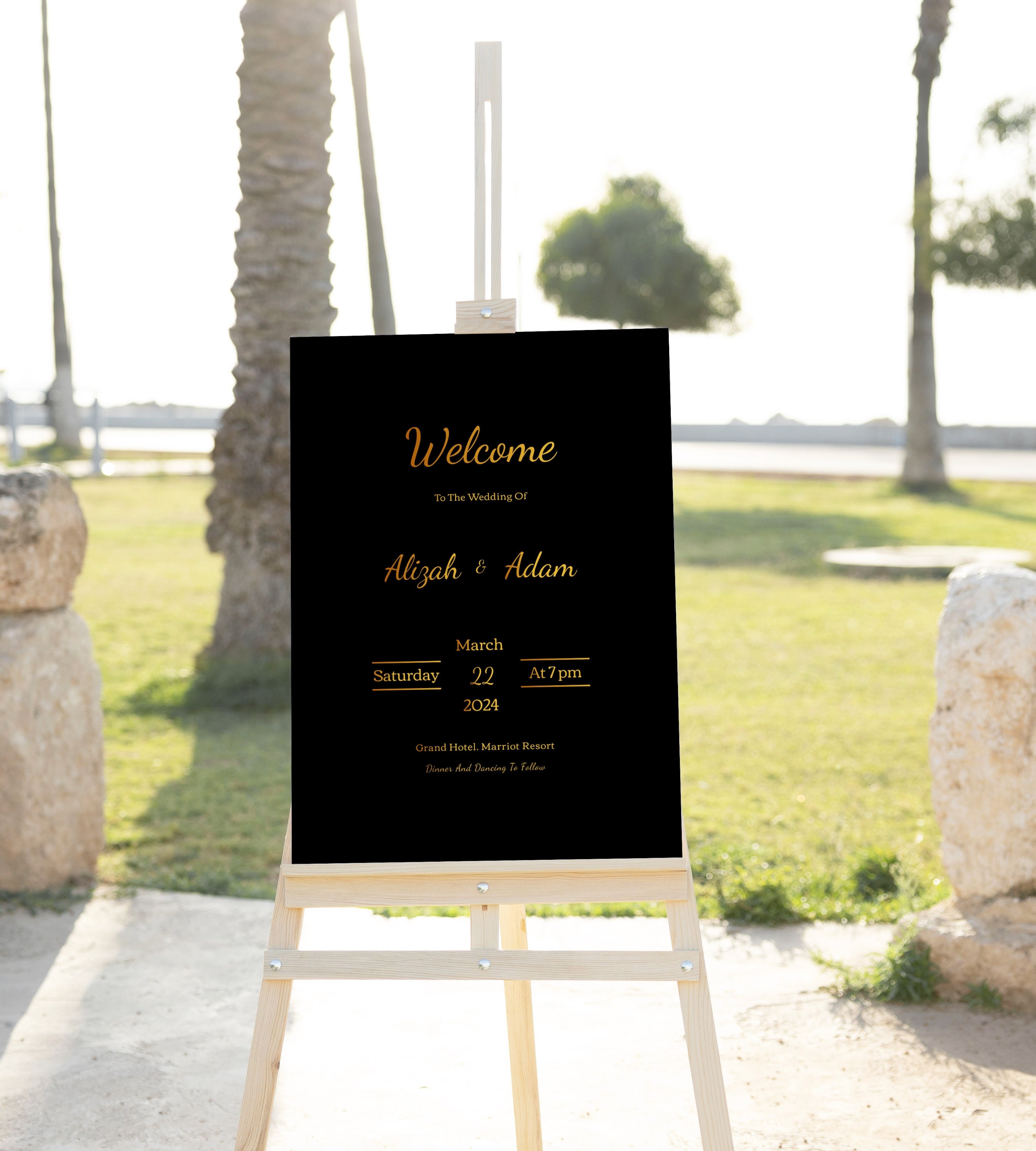 JIYA Black and Gold Wedding Welcome Sign Chart Template, Black Welcome ...