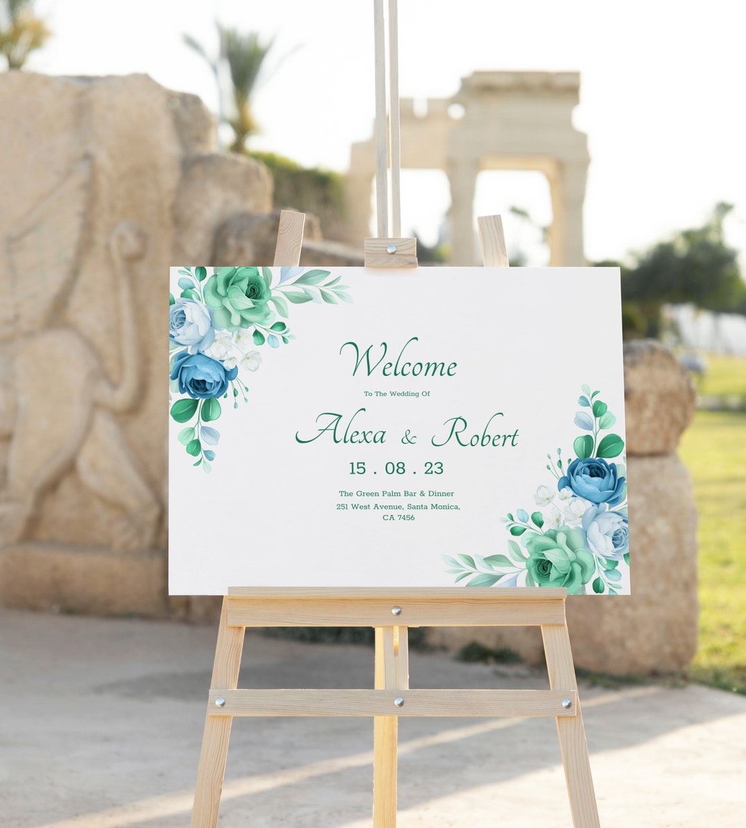 MINA Teal Wedding Welcome Sign Template, Floral Wedding Welcome Sign ...