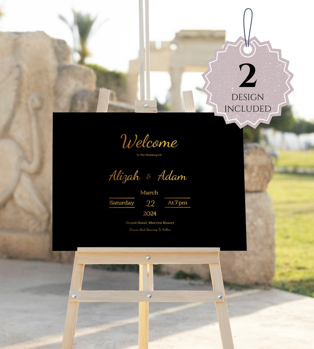 JIYA Black and Gold Wedding Welcome Sign Chart Template, Black Welcome ...