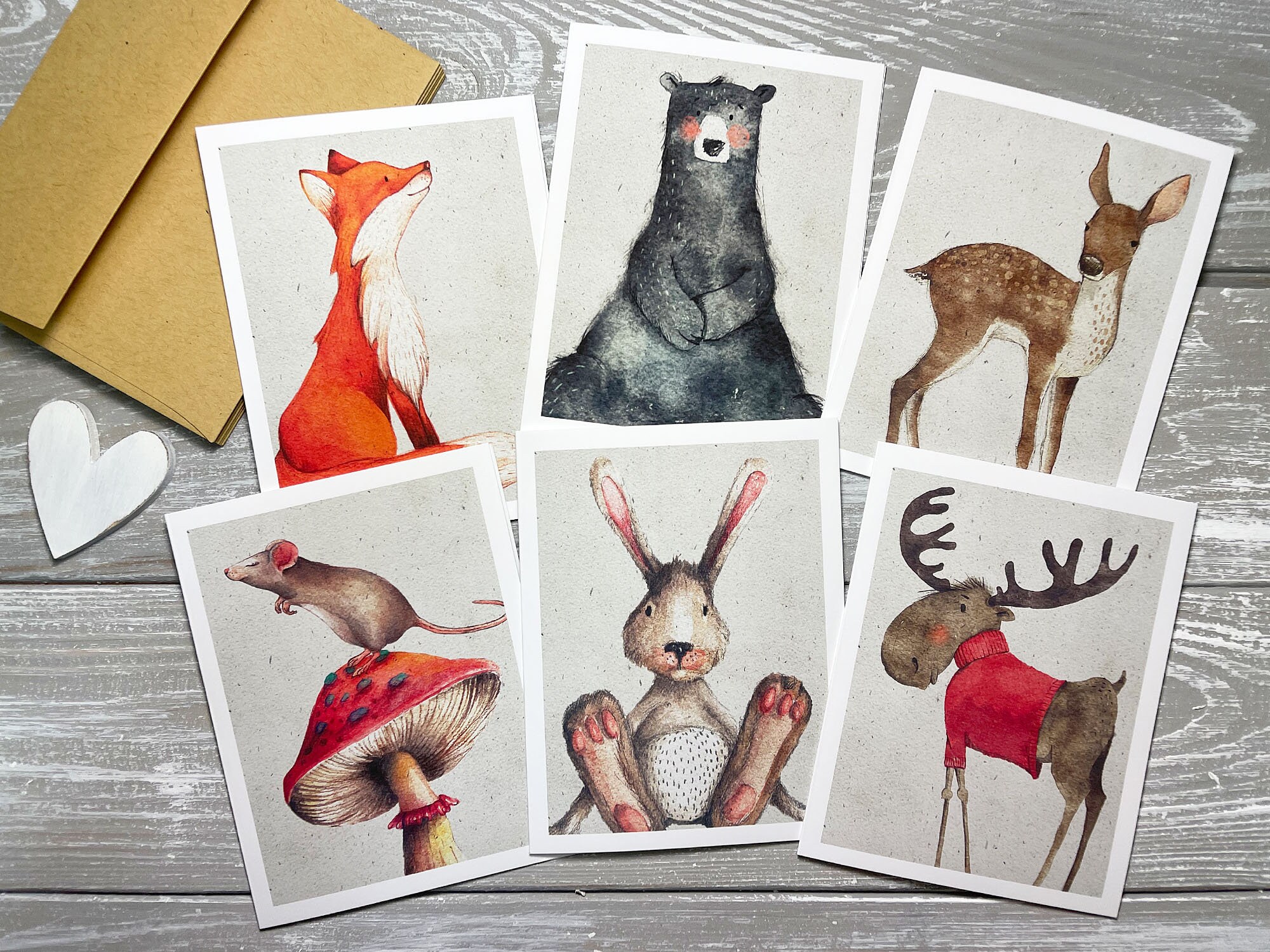 Watercolor Woodland Animals Note Cards Set Forest Animals - Etsy