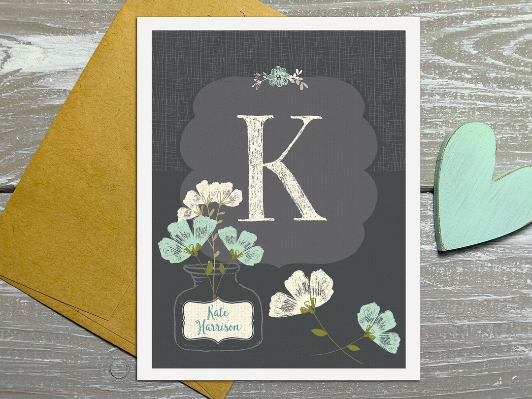 Custom Initial Note Cards Blank Inside, Personalized Notecards for ...