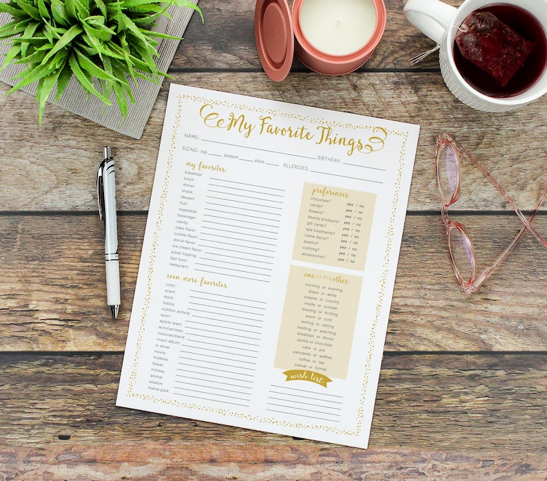 My Favorite Things Printable Template: Employee & Teacher Questionnaire ...