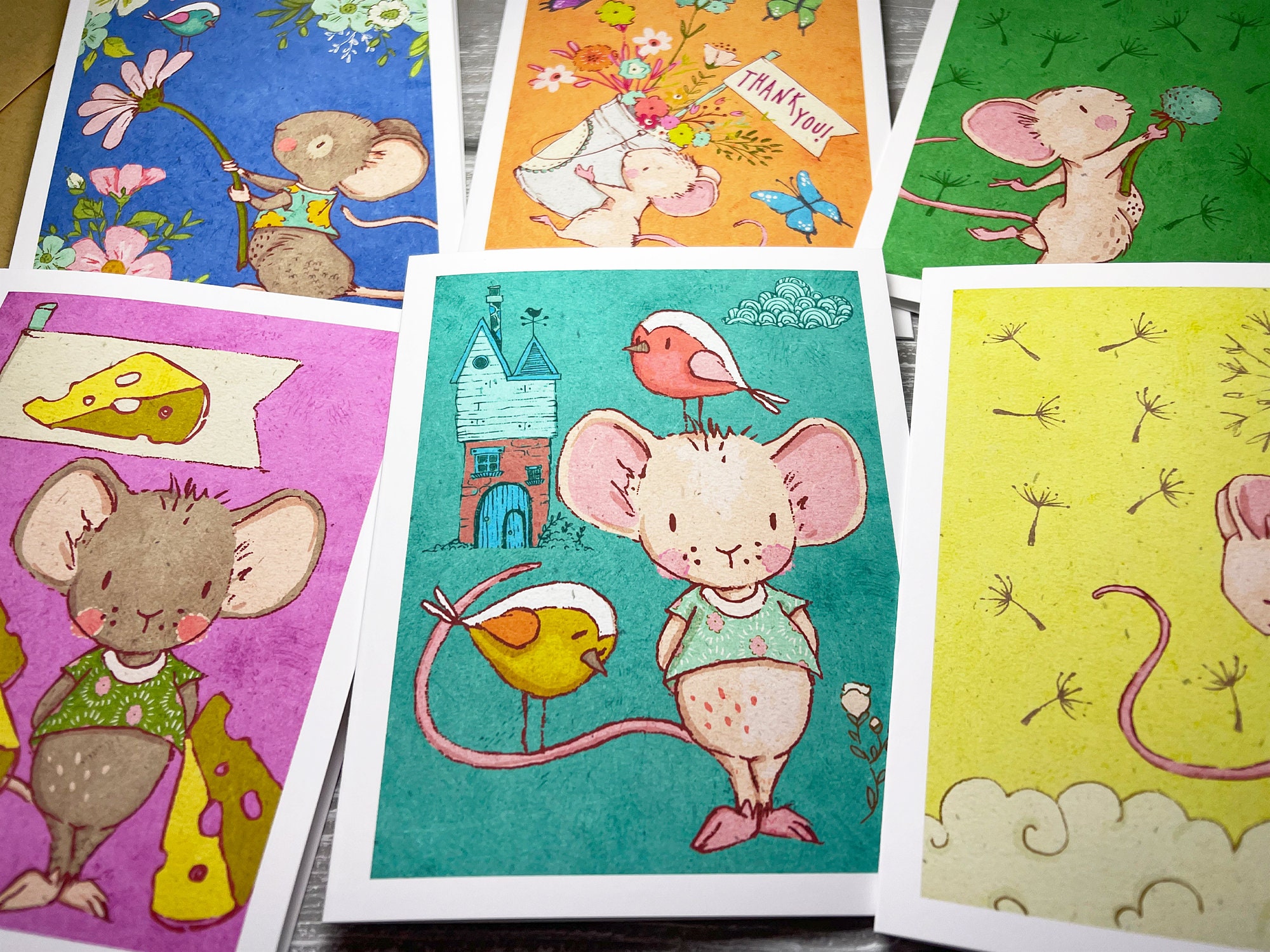 Mouse Greeting Cards Set, Mice Note Cards Blank Inside, Thank You Cards ...