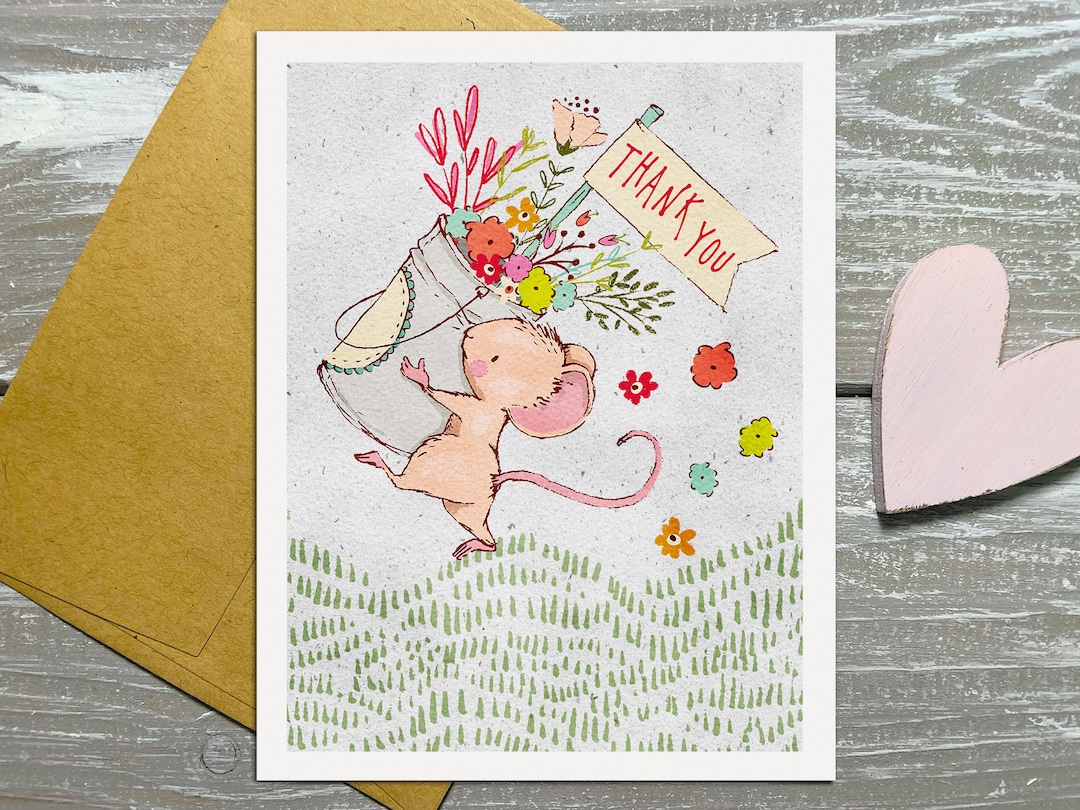 Mouse Thank You Cards Blank Inside, Mouse Thank You Notes, Kids Thank ...