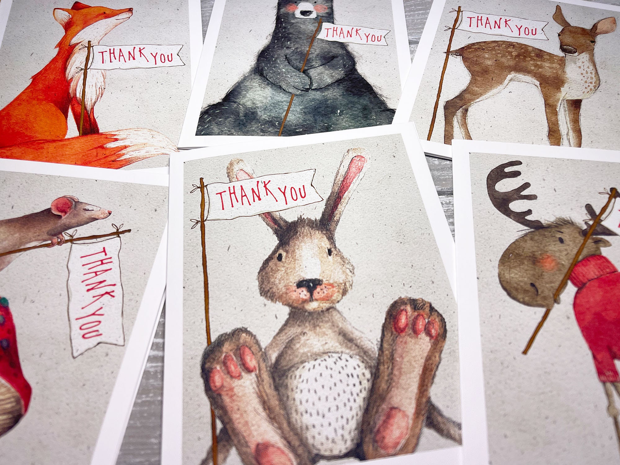 Woodland Animals Thank You Notes Set, Forest Animals Notecards Blank ...