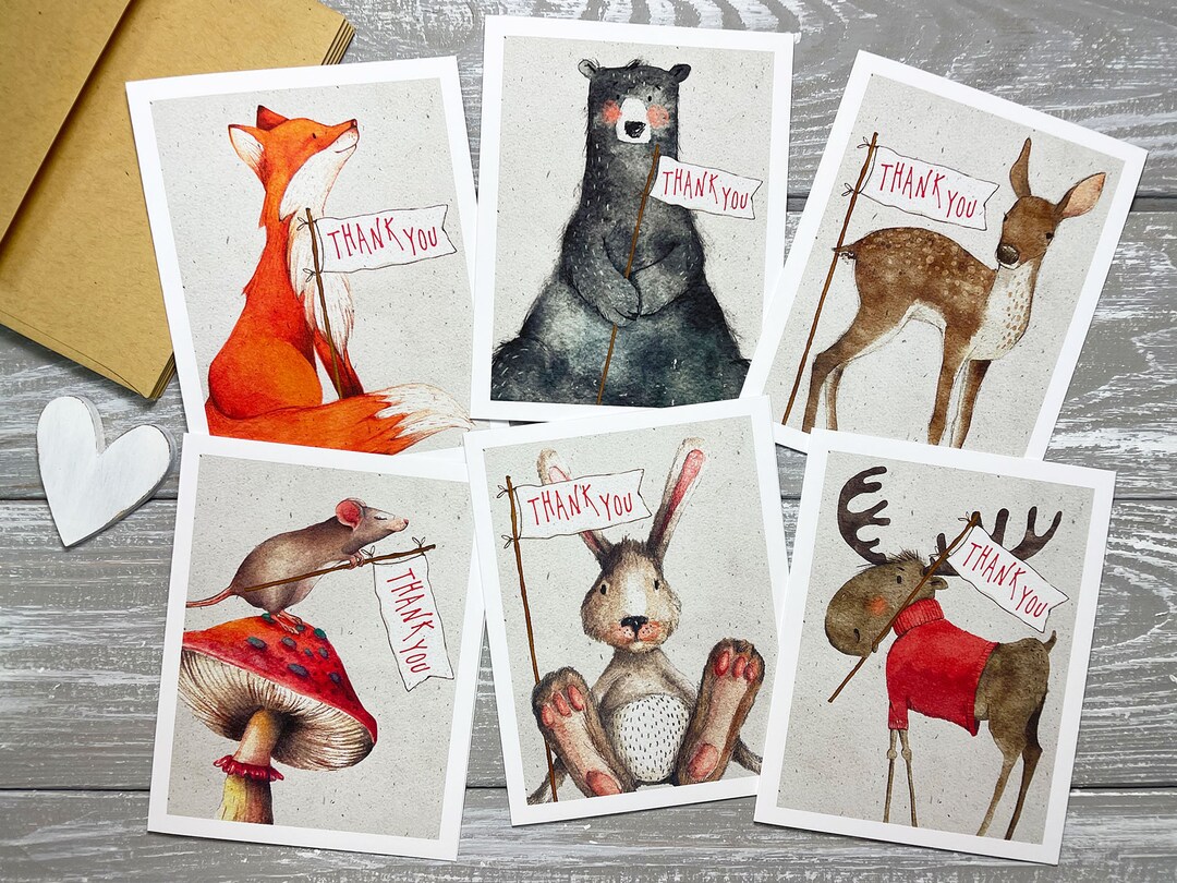 Woodland Animals Thank You Notes Set, Forest Animals Notecards Blank ...
