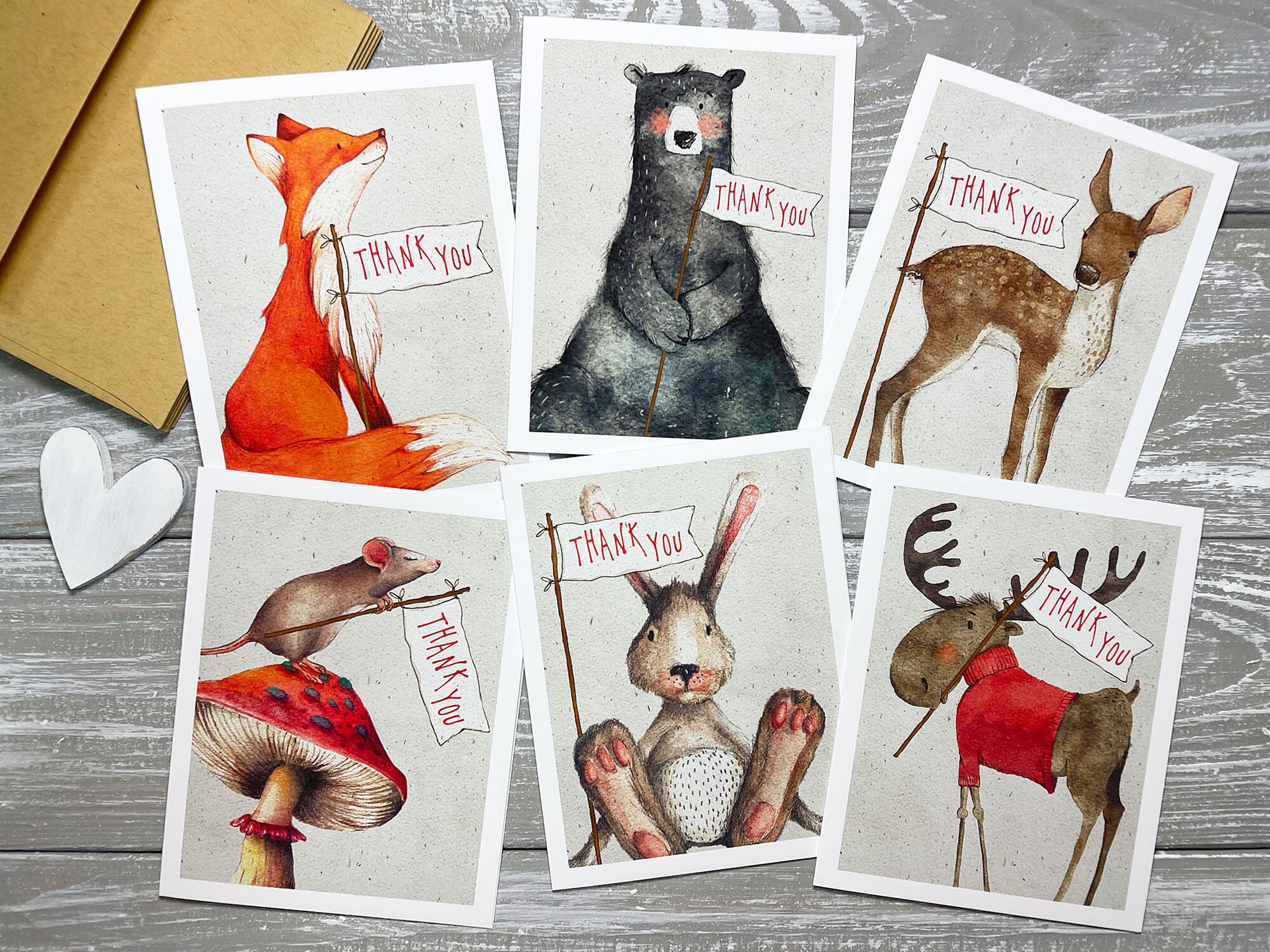 Woodland Animals Thank You Notes Set, Forest Animals Notecards Blank ...
