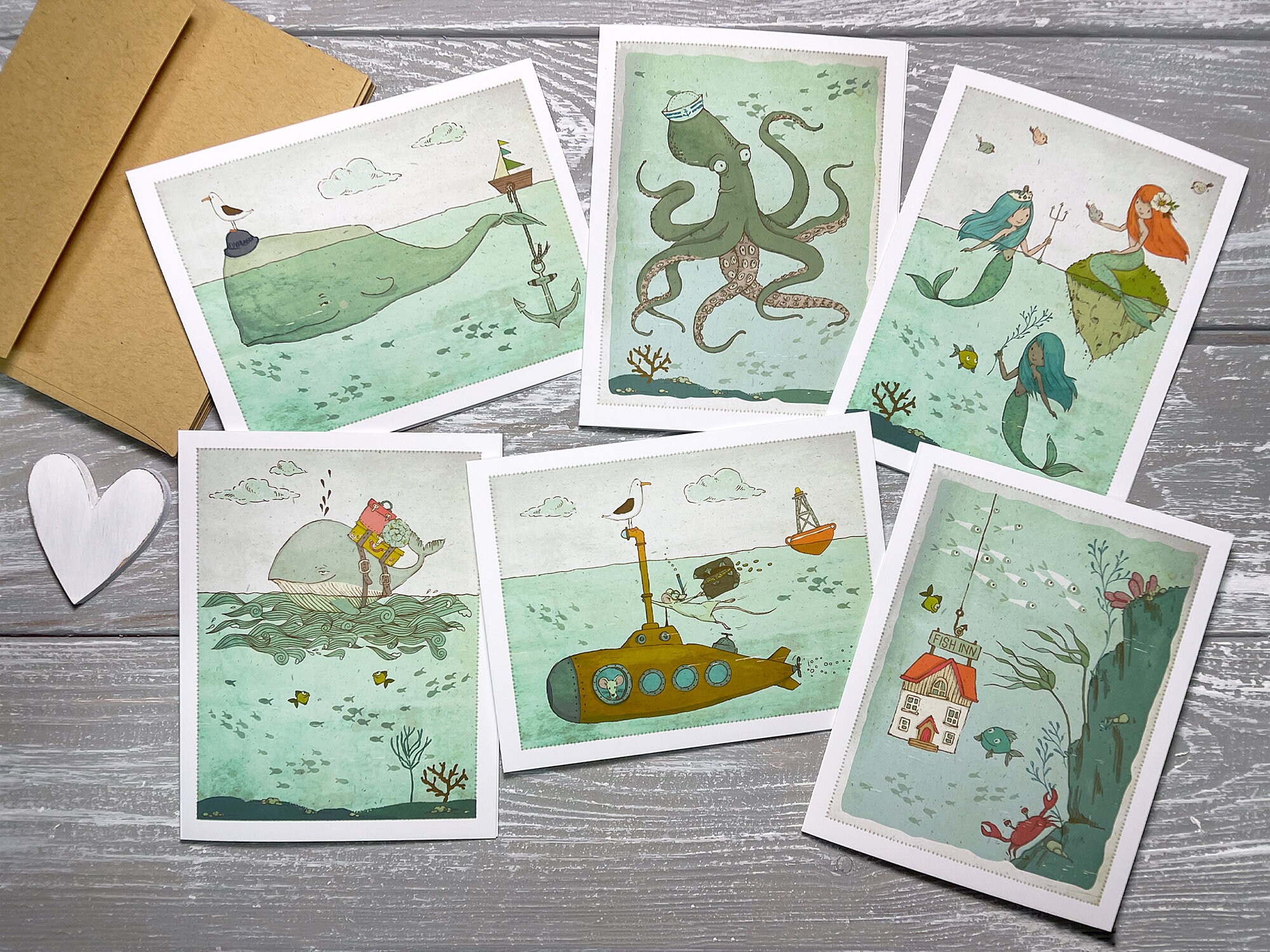 Under the Sea Note Cards Sea Life Notecards Set of 6 - Etsy