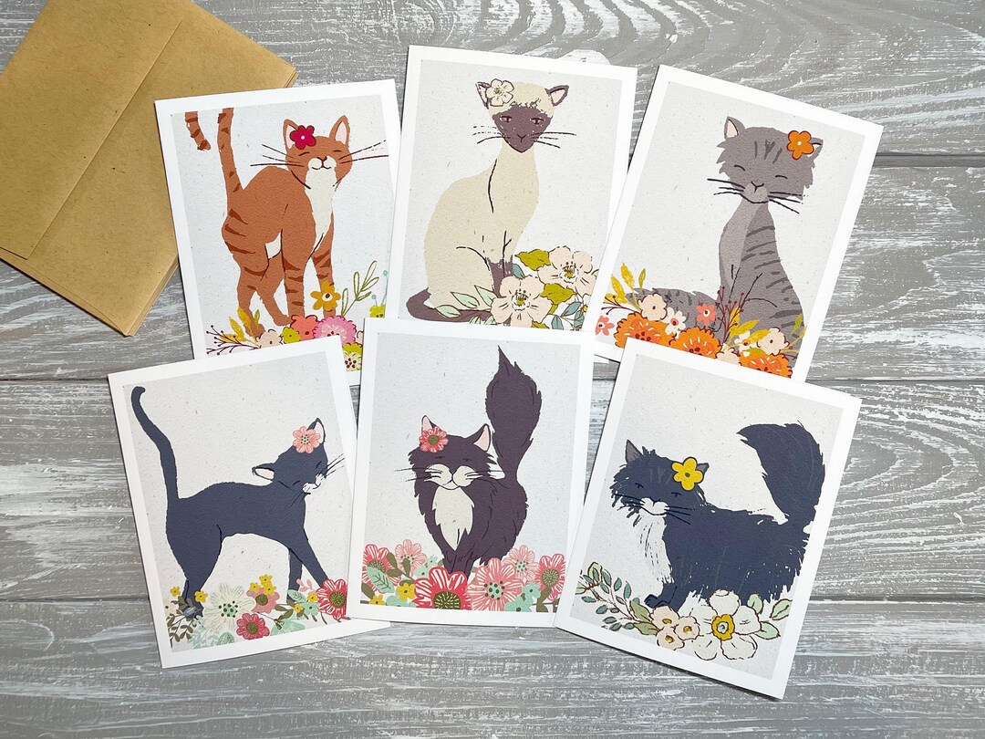 Modern Cat Note Card Set: Whimsical Thank You Notes - Etsy