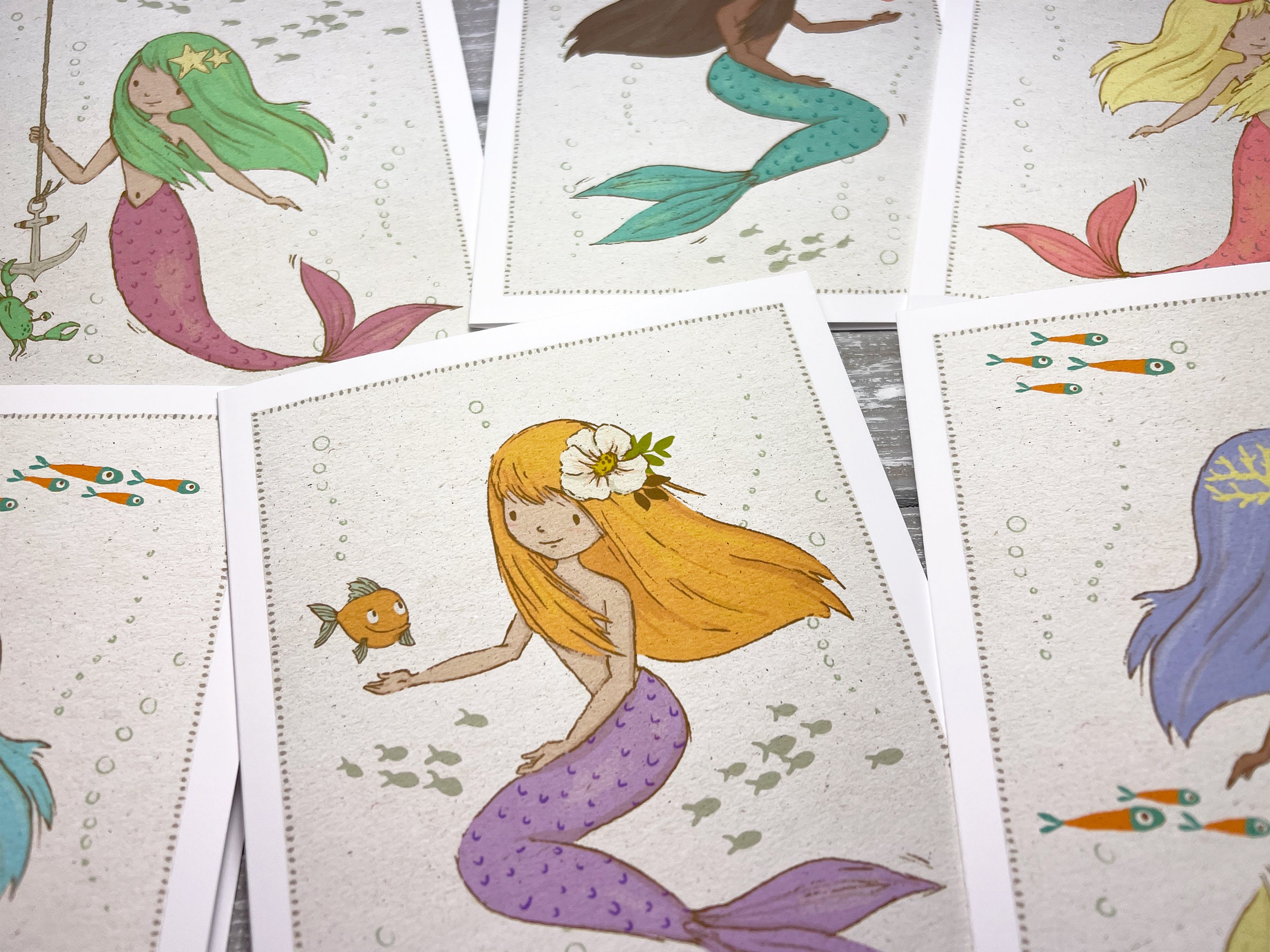 Vintage Mermaid Greeting Cards Set of 6, Mermaid Stationery for Girls ...