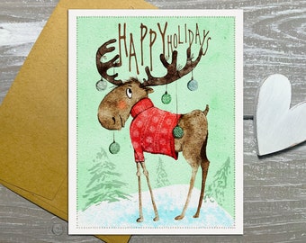 Moose Christmas Cards - Etsy
