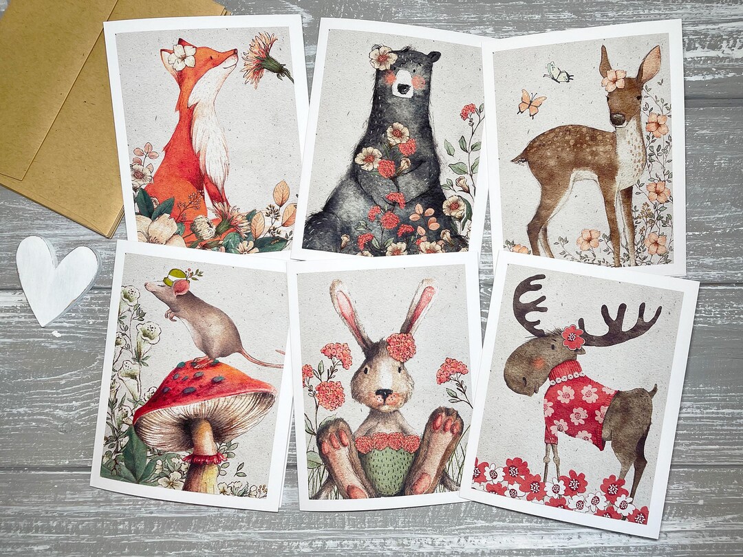 Watercolor Woodland Animals Note Cards Set, Forest Animals Notecards ...