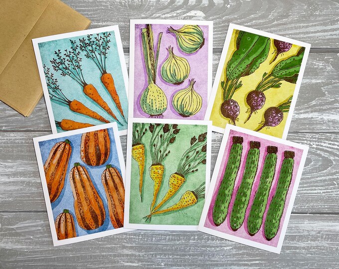 Colorful Fruit and Vegetable Greeting Cards, Carrots, Beets, Tomato ...