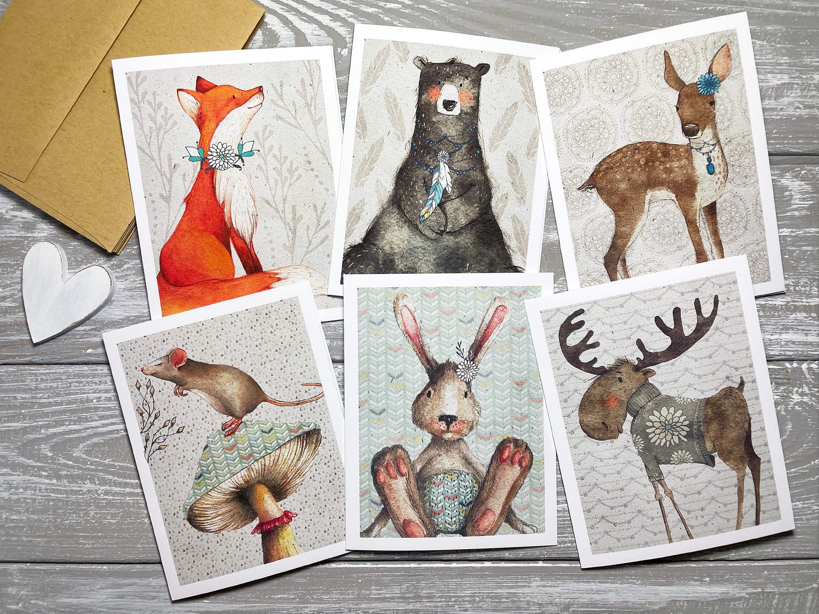 Boho Woodland Animals Note Cards Set, Boho Woodland Baby Shower Thank ...