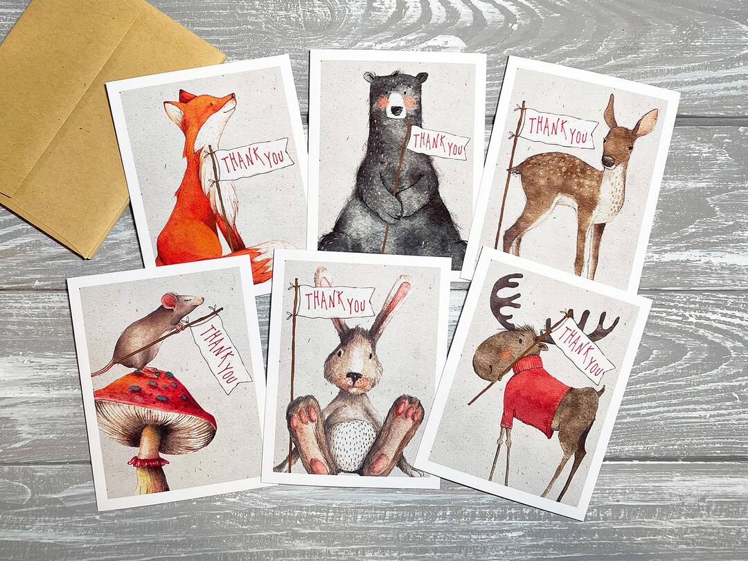 Woodland Animals Thank You Notes Set, Forest Animals Notecards Blank ...