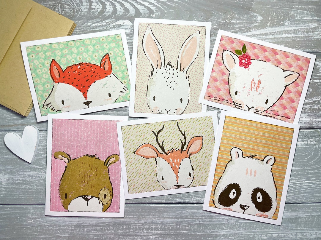 Rustic Animals Note Cards Set, Forest Animals Notecards Blank Inside ...