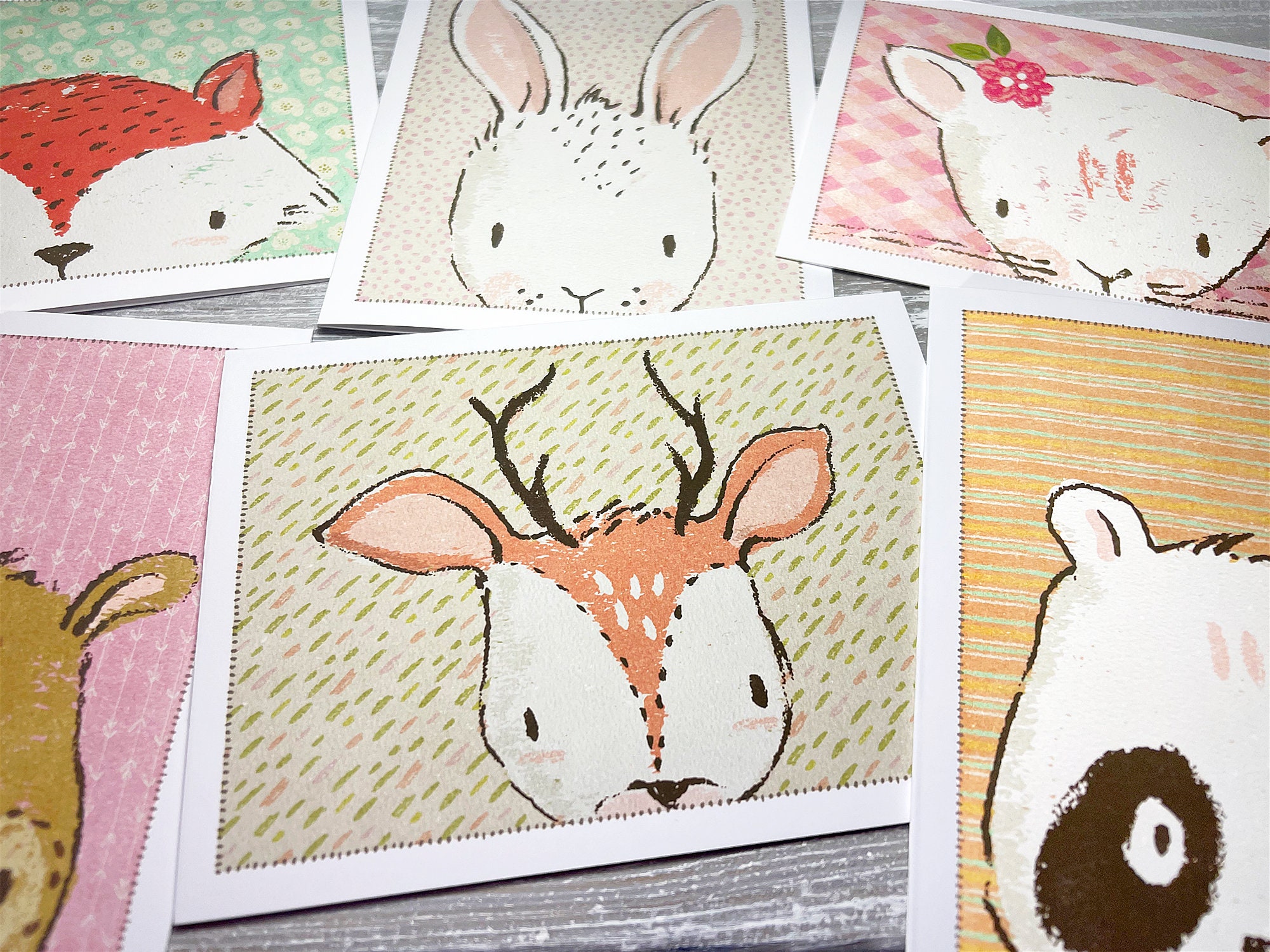 Rustic Animals Note Cards Set, Forest Animals Notecards Blank Inside ...