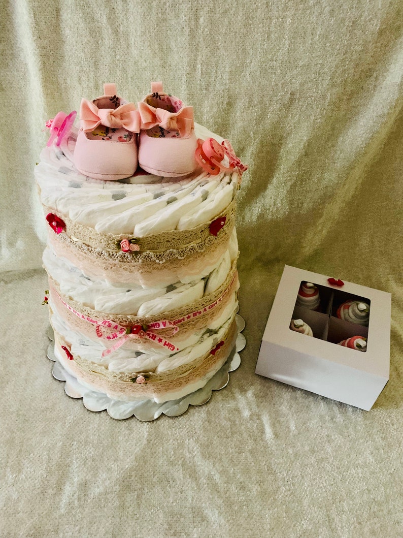 Baby Shower Diaper Cake and Baby Sock Cupcakes - Etsy