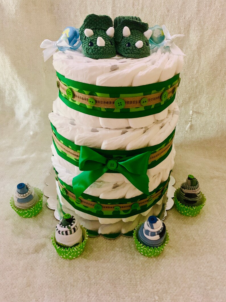 Baby Shower Diaper Cake and Baby Sock Cupcakes - Etsy