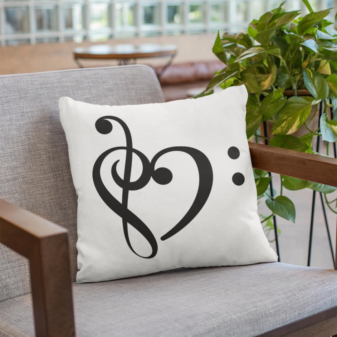 Musical Heart Throw Pillow - Music Gift, Bass and Treble Clef, Music ...