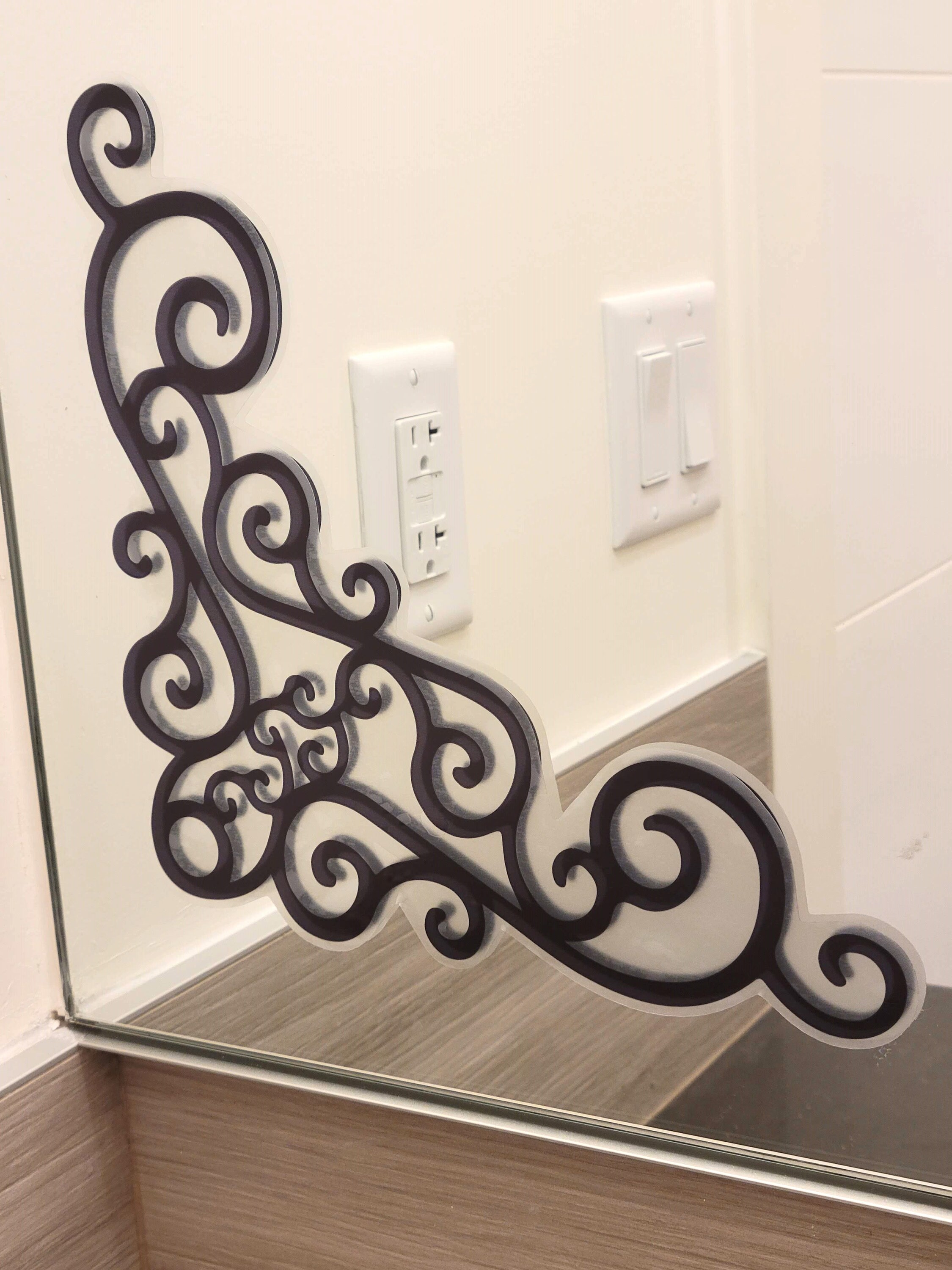 Corner Decoration Art Work on Mirror Glass Wall Cabinet Door Decal ...