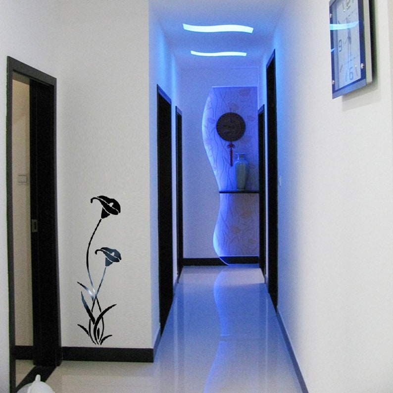 Flower Blossom Black Mirror Reflective Wall Stickers - Etsy