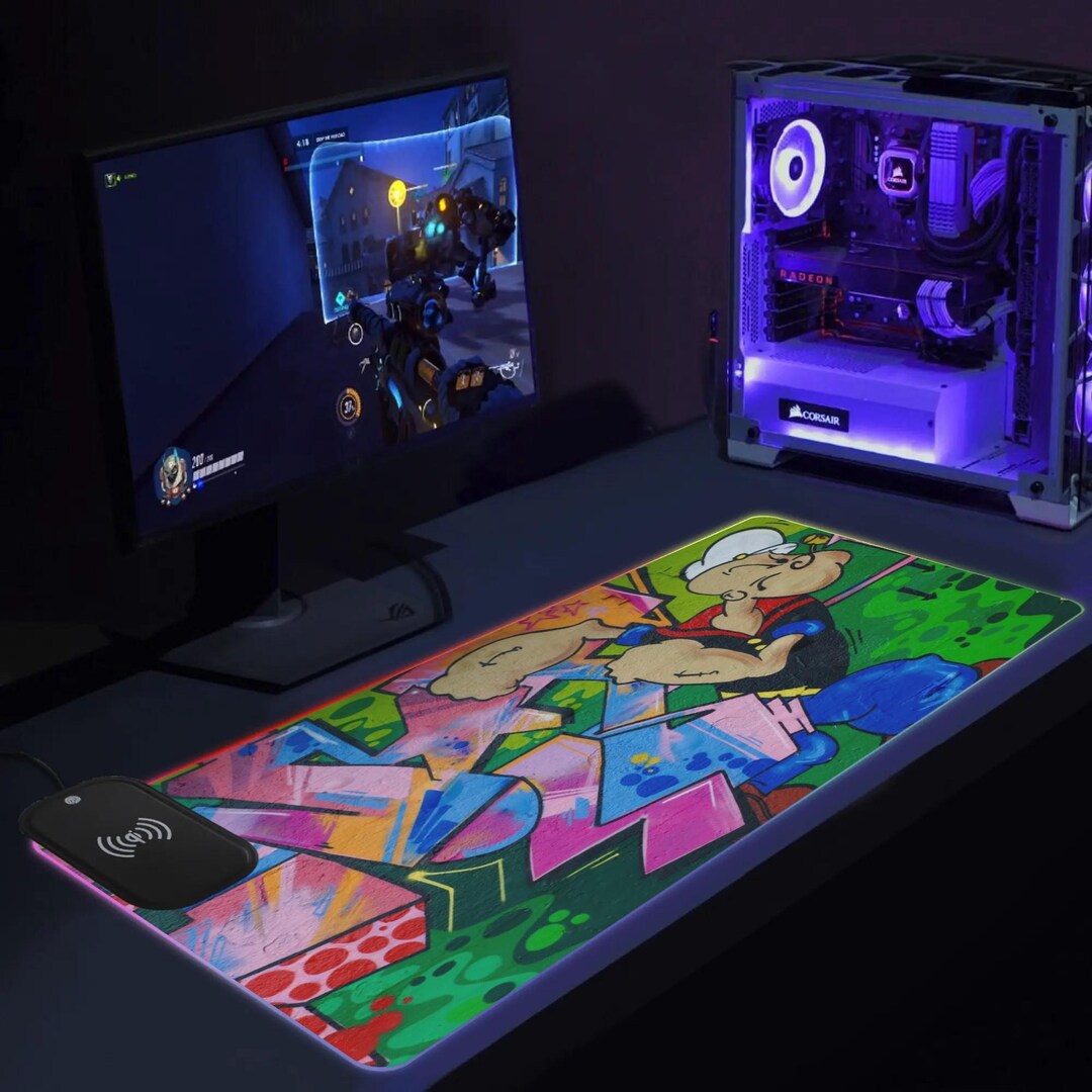 Wireless Charging Rubber RGB Desk Pad Gaming Led Mouse Pad - Etsy