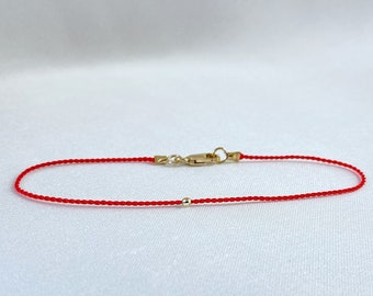 14k Gold Tube Red String Bracelet Silk Cord Red String - Etsy UK