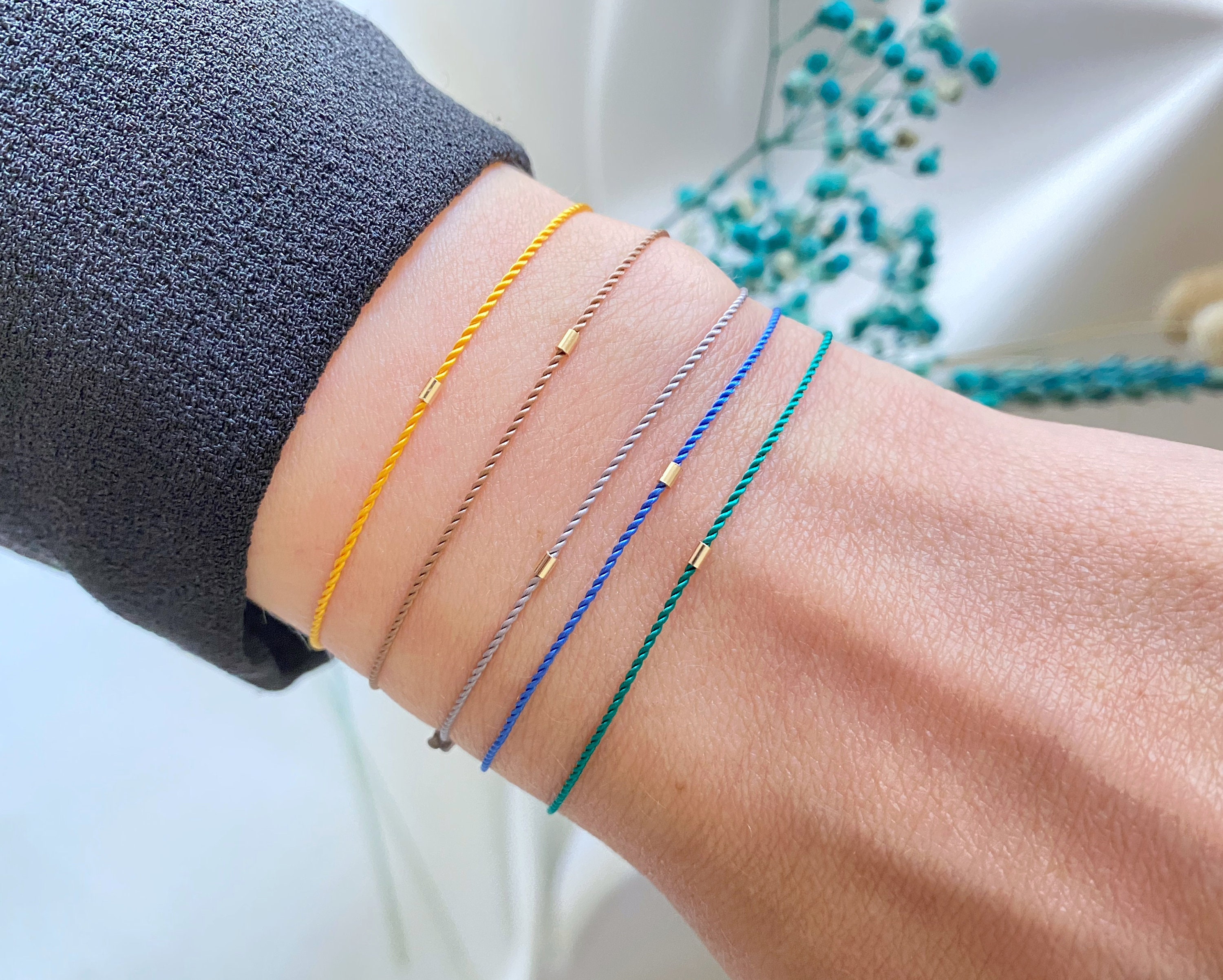 14k Gold Tube Red String Bracelet Silk Cord Red String - Etsy UK