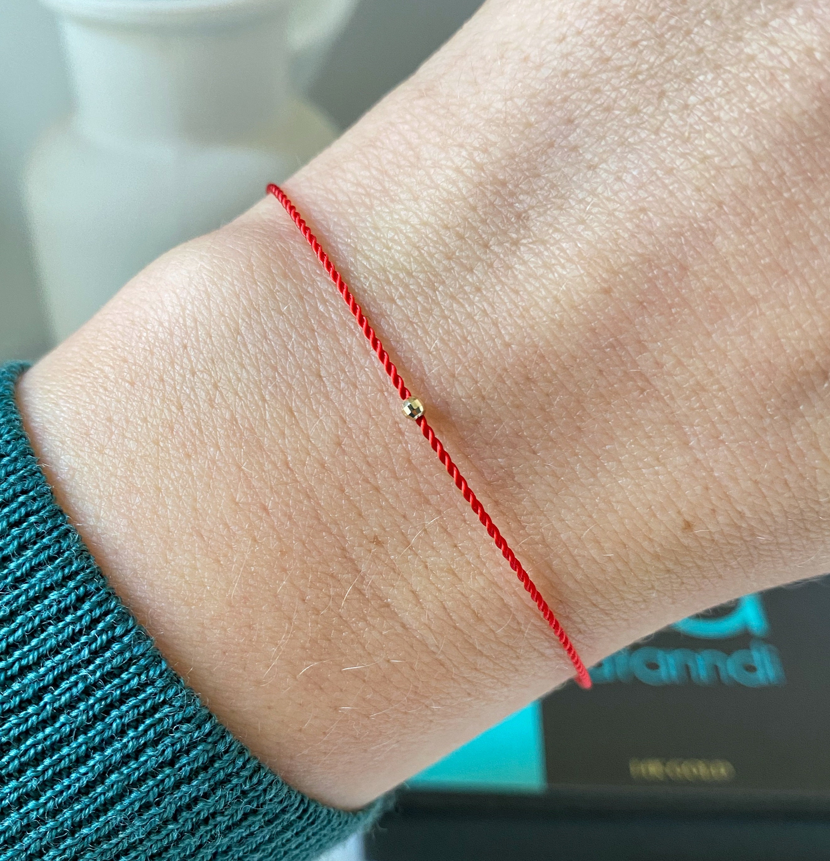 14k Gold Diamond Cut Blue String Bracelet Silk Cord Red - Etsy