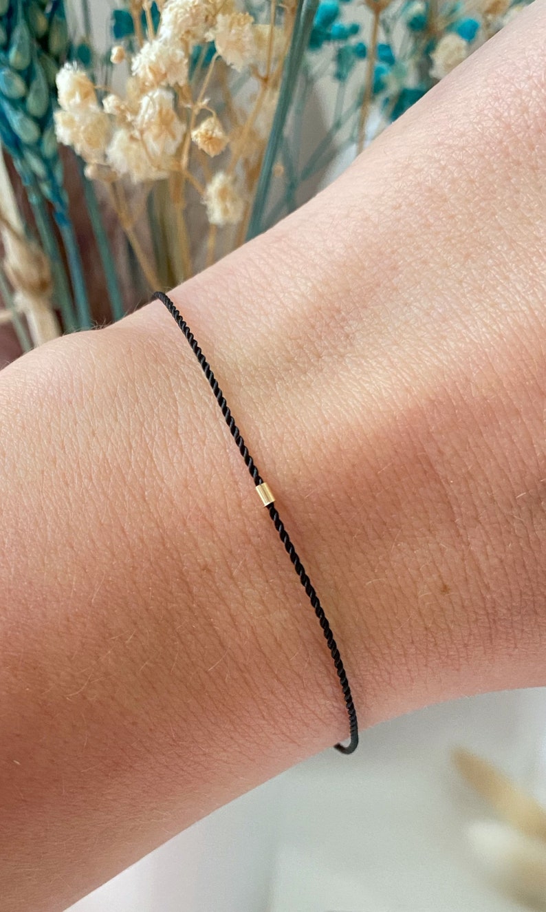 14k Gold Tube Red String Bracelet Silk Cord Red String | Etsy