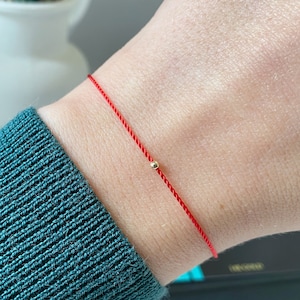 14k Gold Red String Bracelet - Silk Cord Red String Bracelet - Solid ...