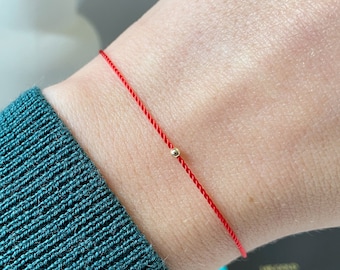 14k Gold Tube Red String Bracelet Silk Cord Red String - Etsy UK
